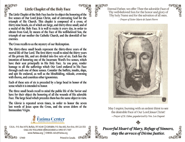 How to Pray the Holy Face Chaplet leaflet – pdf download – The Fatima Shop